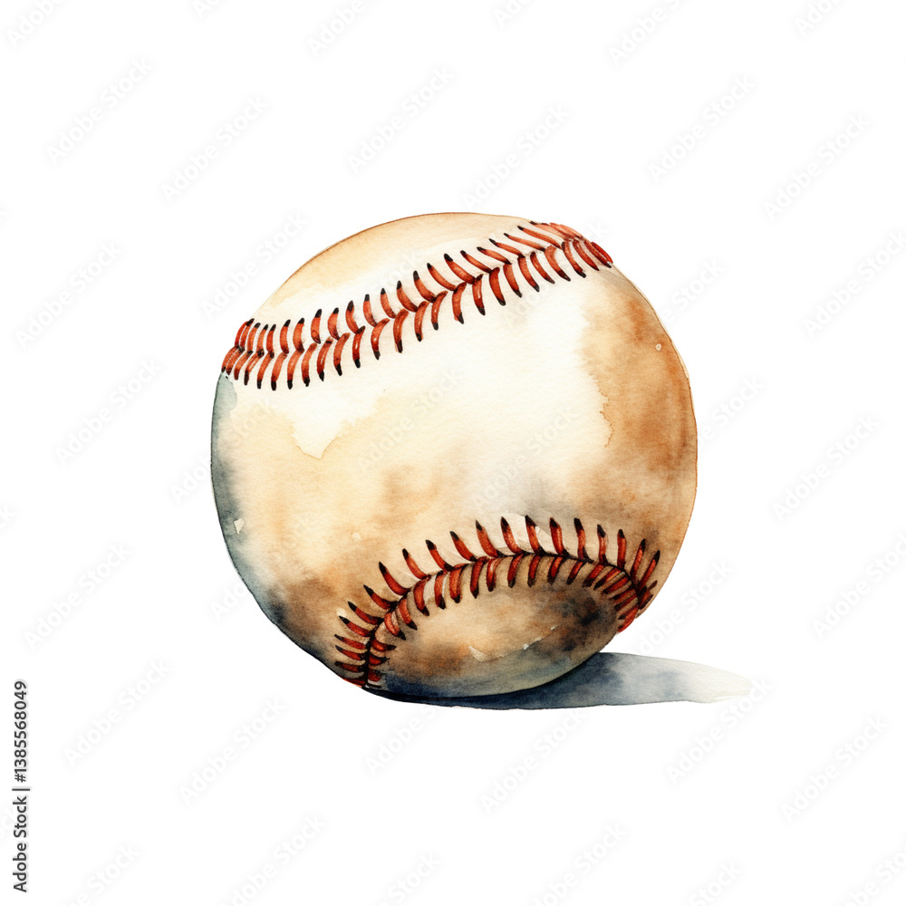 Vintage Baseball Clipart – Hand-Painted Watercolor Baseball Ball with ...