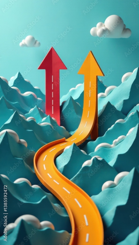 Two paper arrows diverging from a single point amidst various paths and ...