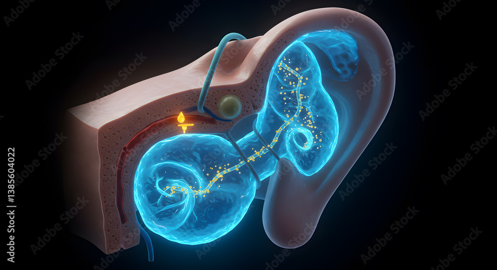 Detailed 3D Model of the Inner Ear Anatomy Cochlea Showing Auditory ...