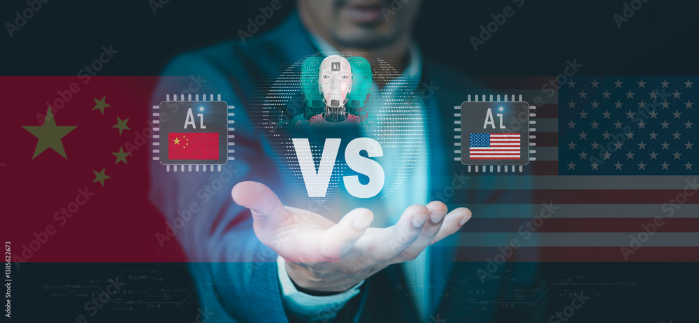 AI tech war Concept. battle of Artificial Intelligence Development ...