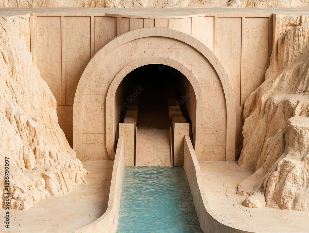 Exploded schematic of a dam s water diversion tunnel, showing intake ...