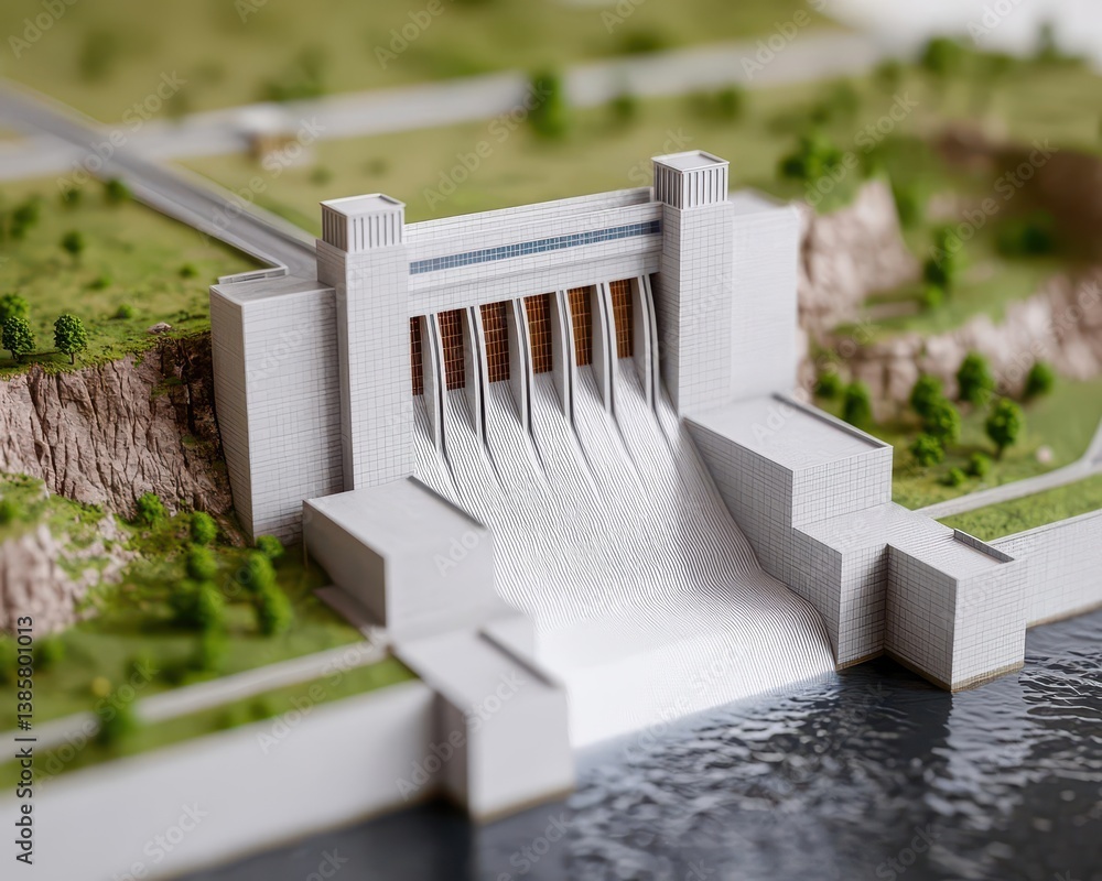Exploded schematic of a dam s spillway system, emphasizing gates ...