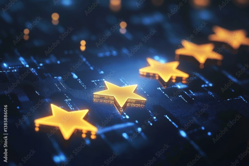 Futuristic Digital Star Rating System – Glowing Golden Stars on a High ...