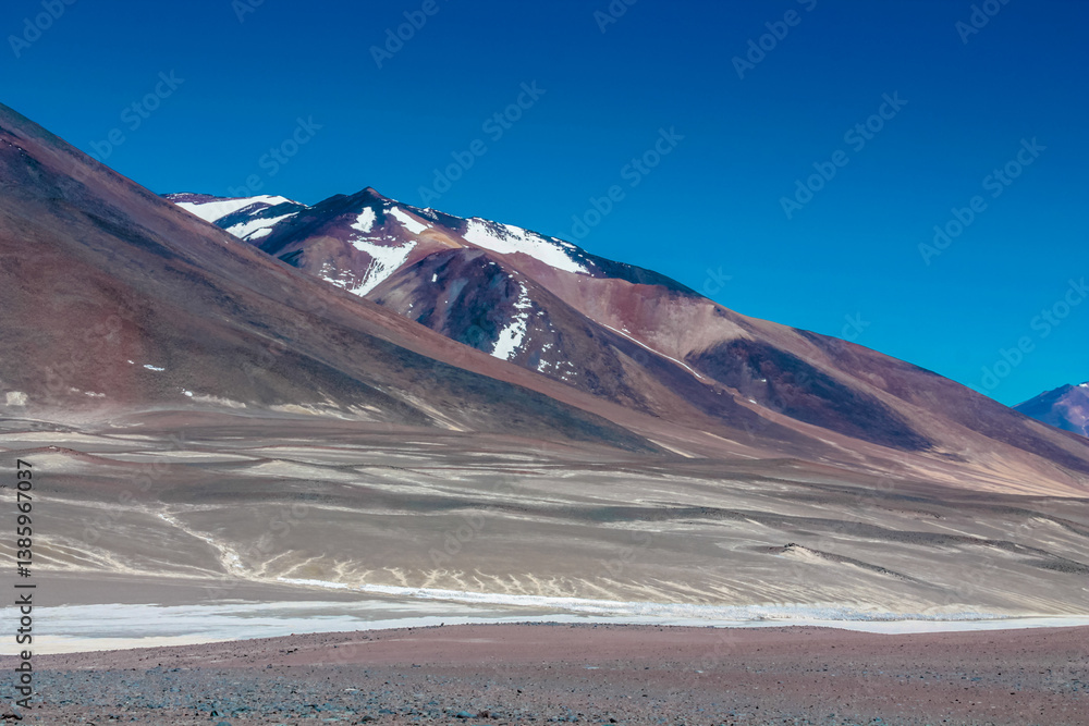 Atacama desert landscape in the Andes mountains of Chile in the Ojos ...
