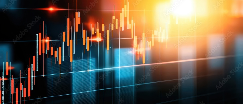 Clean candlestick graph with white data lines and blue blocks ...