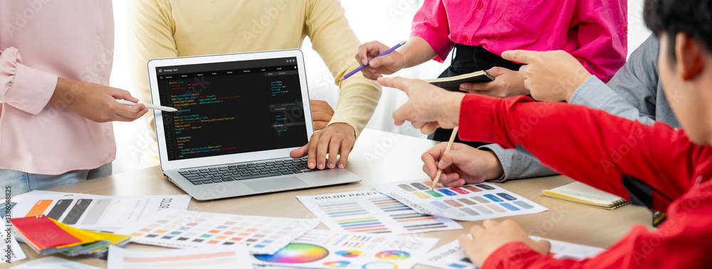 Software development programming on computer screen for brisk application and program coding ...