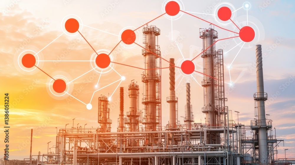 Global energy map concept with interconnected oil and gas icons ...