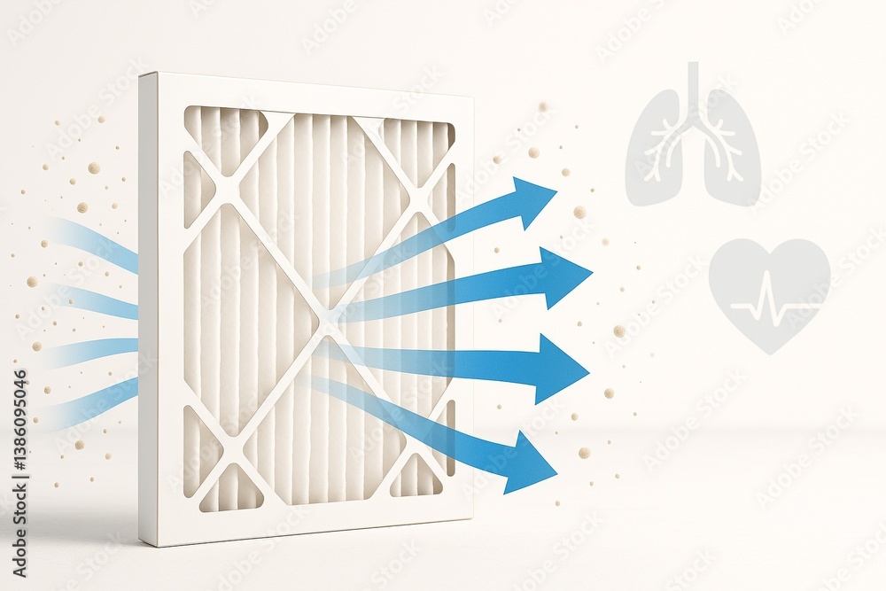 Air filter illustration showing airflow directions, promoting health ...