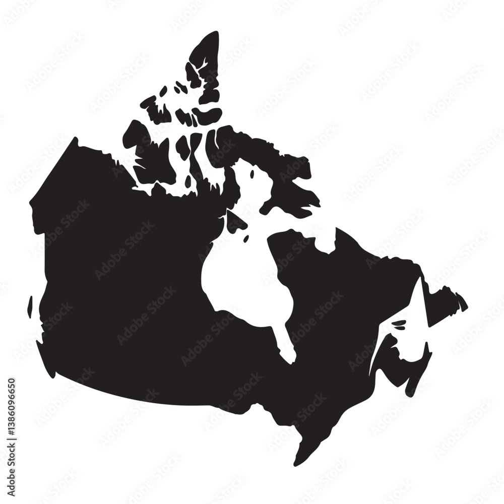 Simple (only sharp corners) map of Canada vector drawing. Mercator ...