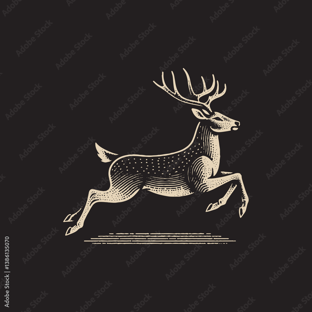 Stag Vector Illustration – Vintage Retro Logo Design on Black ...