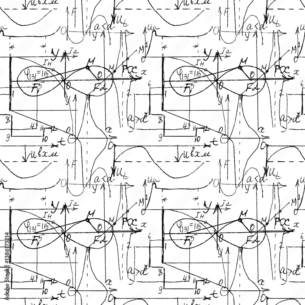 Math and Geometry seamless pattern with handwriting and drawing of ...