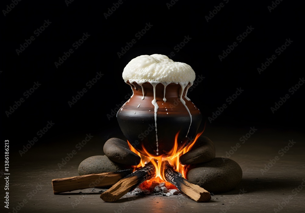 Traditional Sri Lankan Avurudu Boiling Milk Ceremony Clay Pot Firewood ...