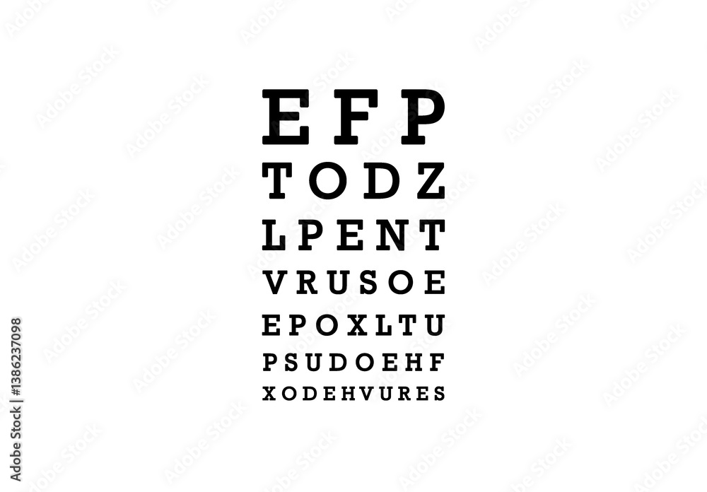 Isolated eye chart used for checking the eyesight. Letters of differing ...