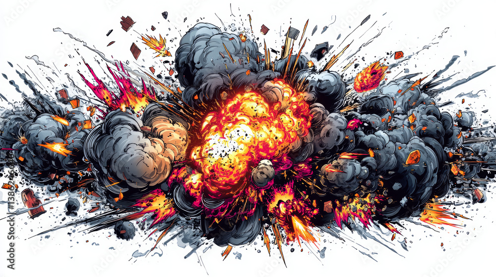 Boom effect. Cartoon explosion effect. Explosion effect with smoke ...