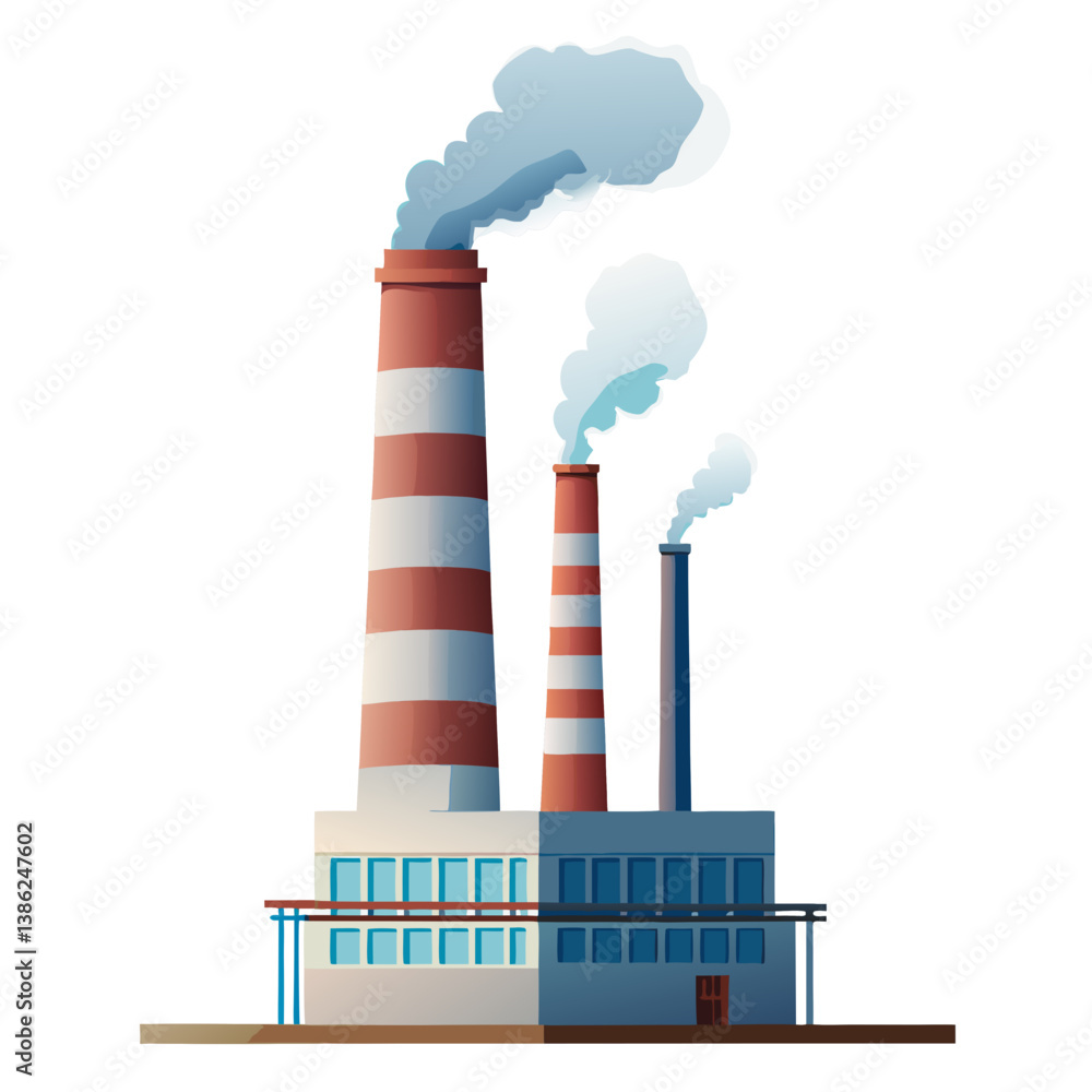 Vector illustration of a factory chimney emitting smoke, minimal style ...
