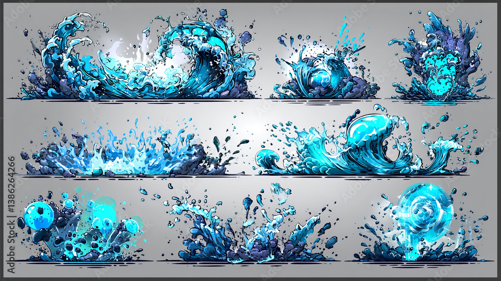 Stock-Illustration „Water splash, vfx game cartoon video effects set ...