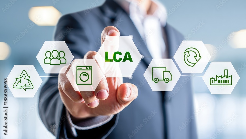LCA, Life cycle assessment concept. Carbon footprint evaluation and environmental impact ...