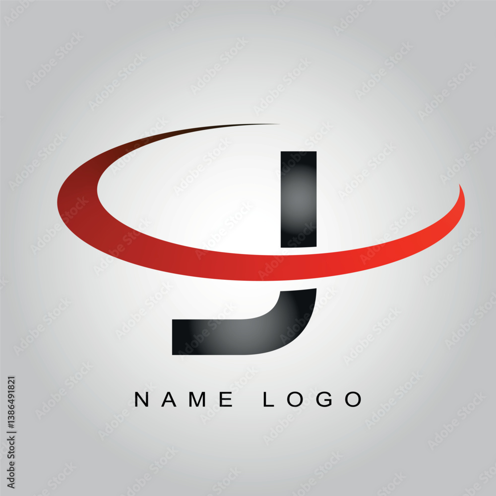 J logo typography with red circle swoosh, space and high tech logo idea ...