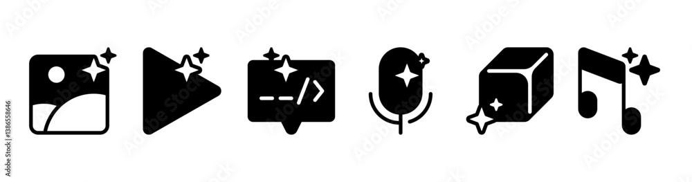Generative AI Icons Set for Image Audio Video Text and 3D Content Stock ...