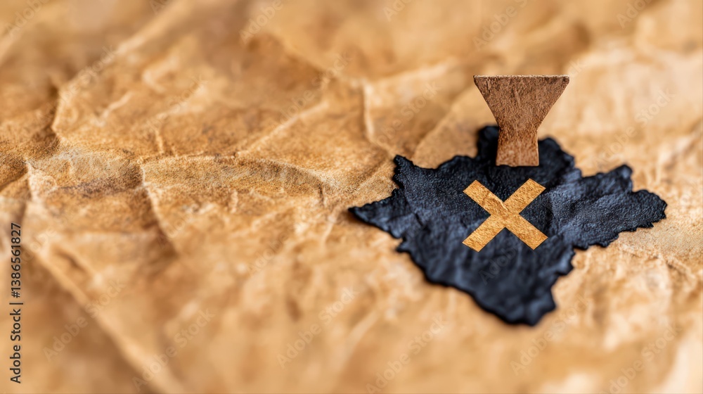 Vintage map with an x mark and pin symbol Stock Illustration | Adobe Stock