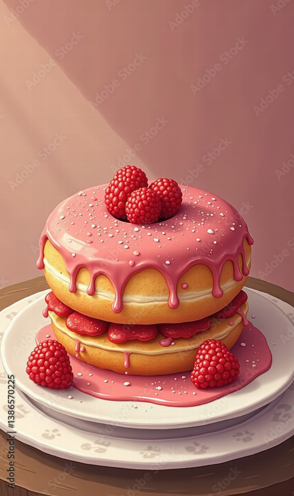 Stock-Illustration „Delightful layered donut with raspberry icing and ...