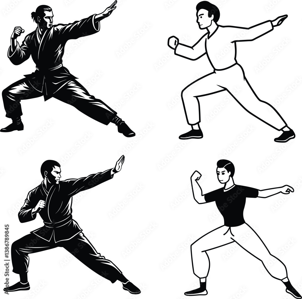 Vector de Stock beautiful black kung fu man vector silhouette art this ...