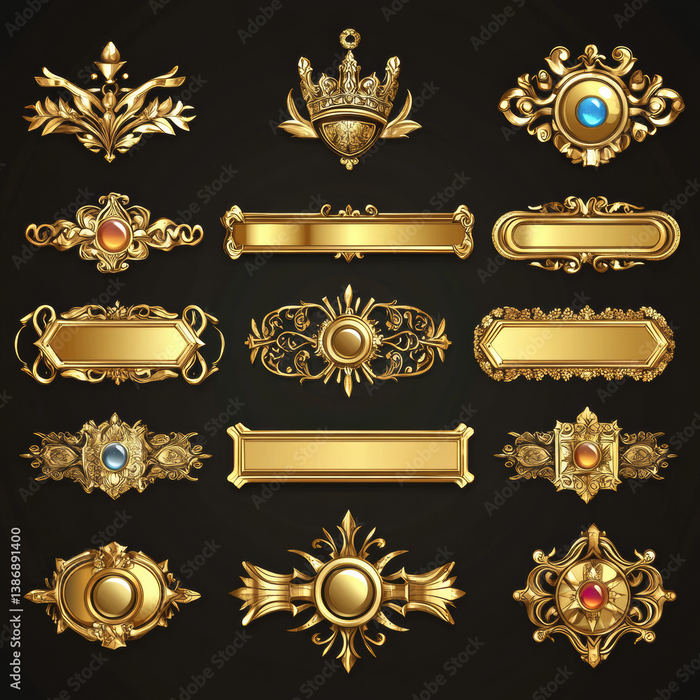 Medieval game frames set isolated on background. Vector cartoon ...