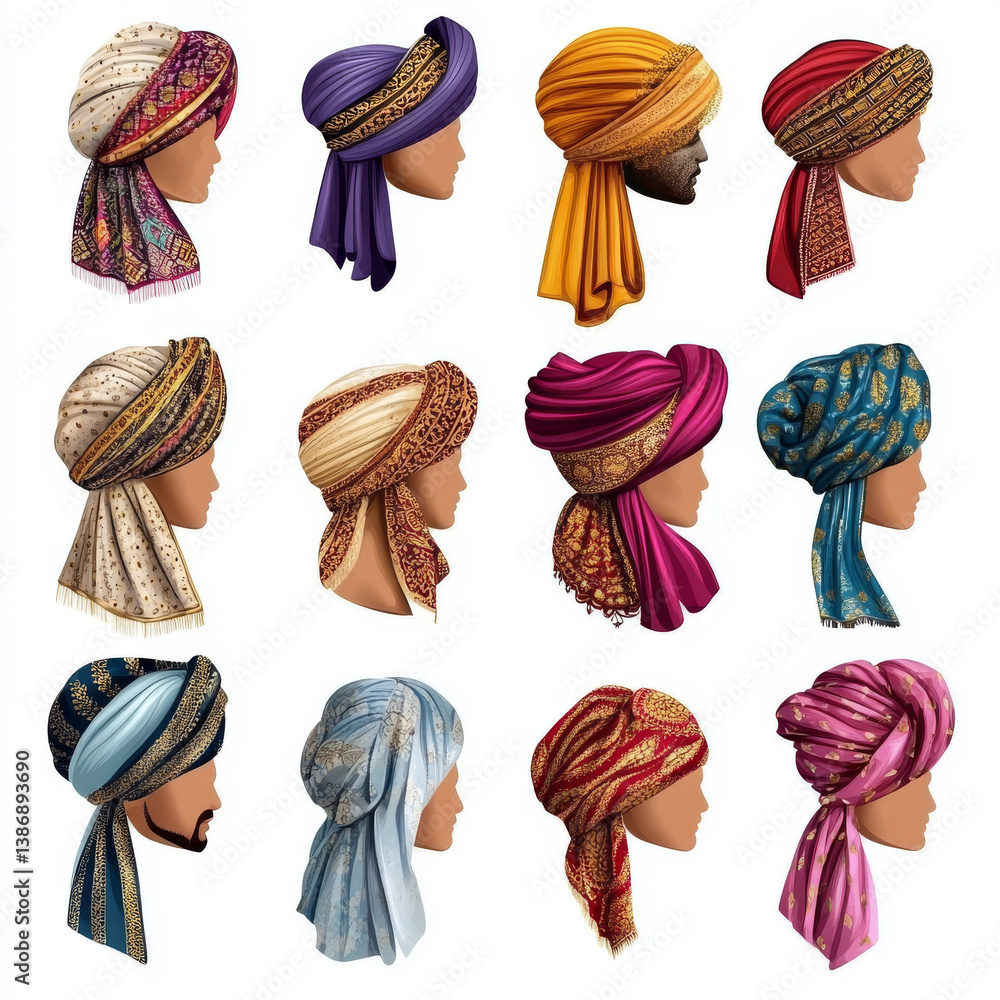 Turbans, indian and arab headdress for man and woman. Vector realistic ...
