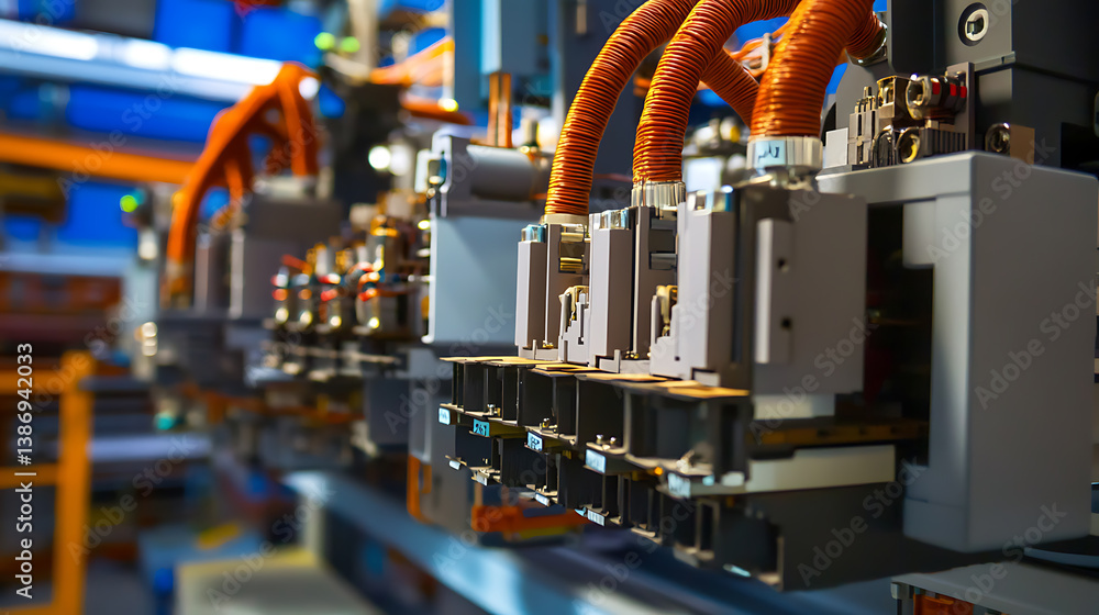 Mechanical arm assembling power transformers in a high tech industrial ...