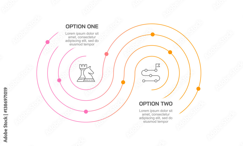 Infographic line curve and point design. 2 Options to success. Versus ...
