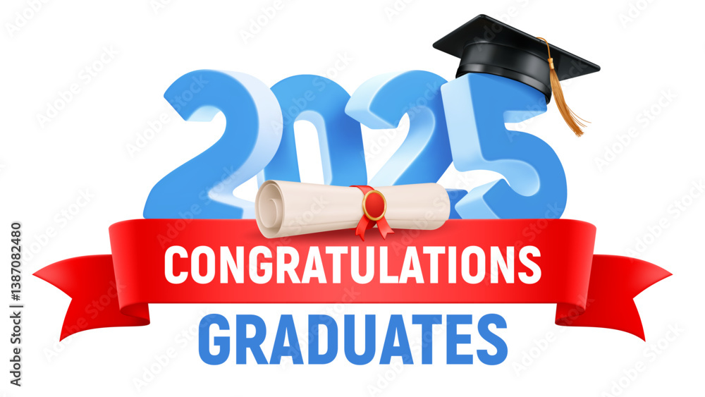 Congratulations graduates logo, with 3d realistic graduation cap ...