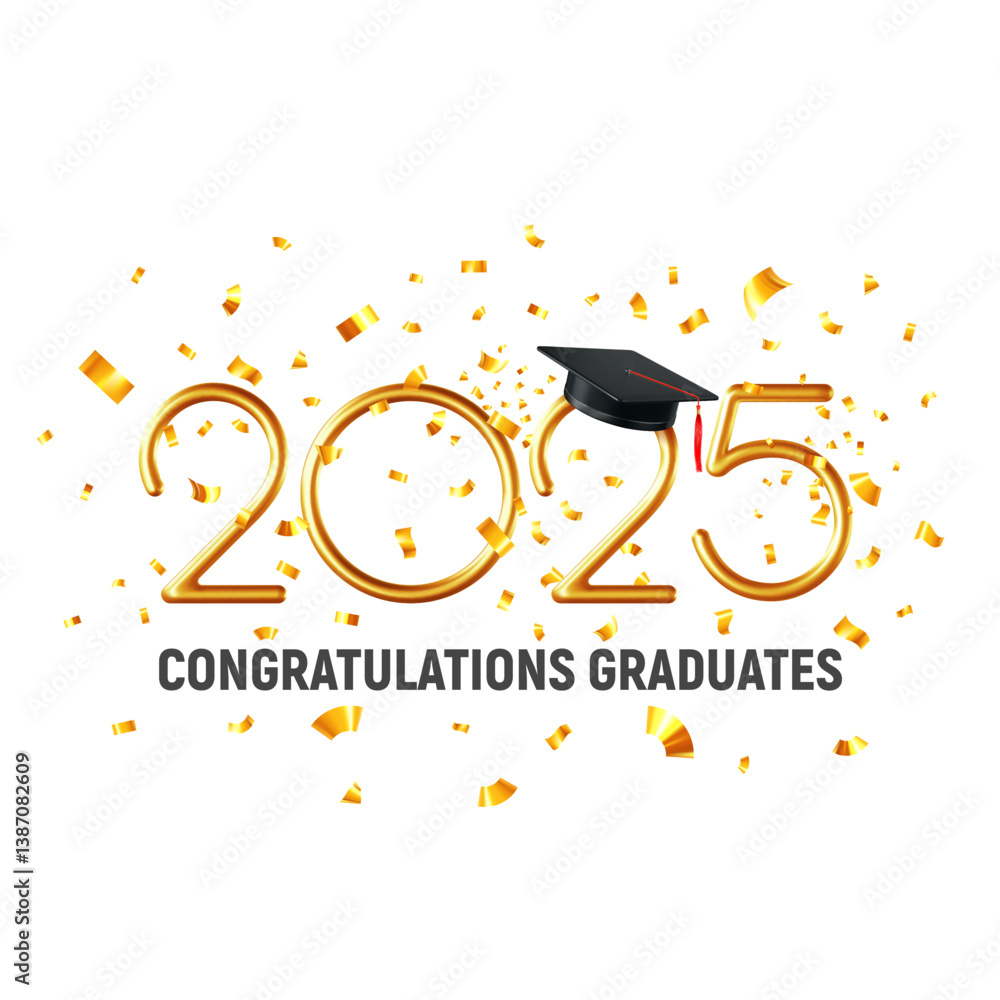 Congratulations graduates logo, with 3d realistic graduation cap, thin ...