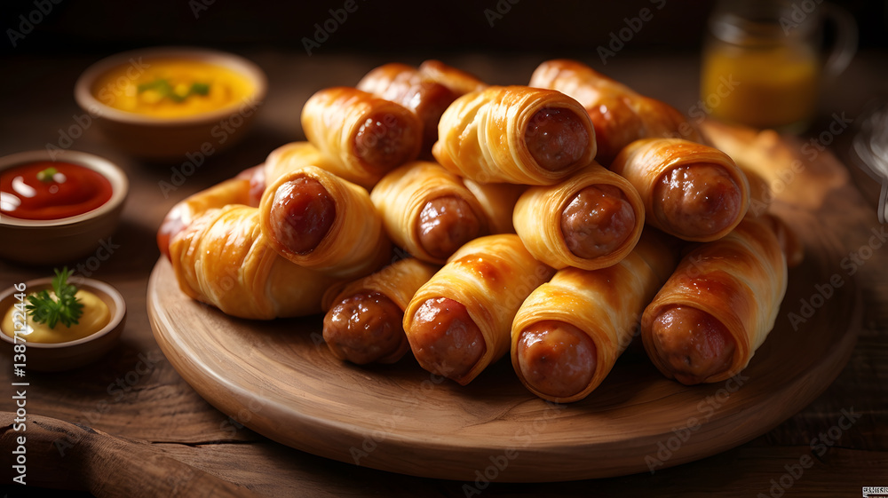 Pigs in a blanket dish – tasty puff pastry appetizer, sausage rolls ...