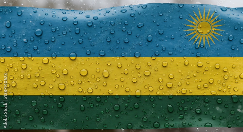 Rainwashed Rwandan Flag Golden Sun Through The Drops Rwandan Colors In ...
