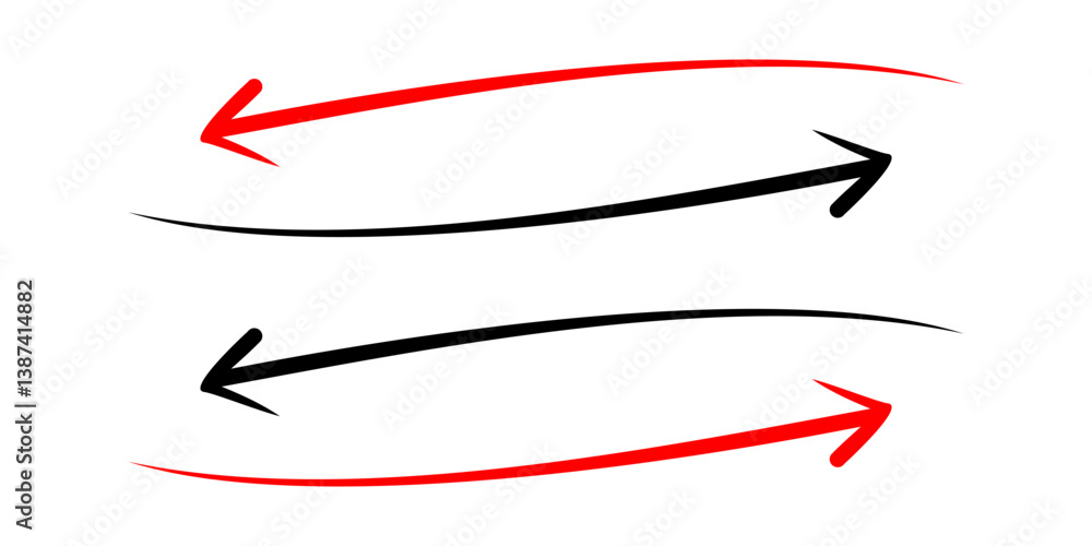 Double Headed red and white Curve Arrow icon set. Curved thin long ...