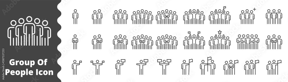 People Team Business Work Group Line Icons, Group Of People Icon ...