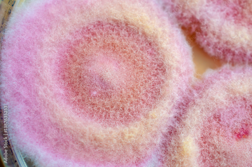 Fusarium fungi colonies on potato dextrose agar, photograph showing ...