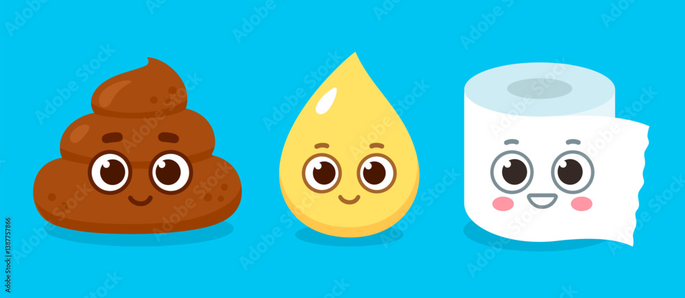 Vector de Stock Cute cartoon poop, pee and toiler paper characters ...
