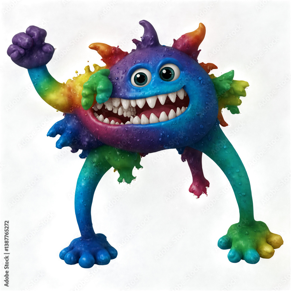 in pain of tooth rainbow monster with open mouth cute 3d art ...
