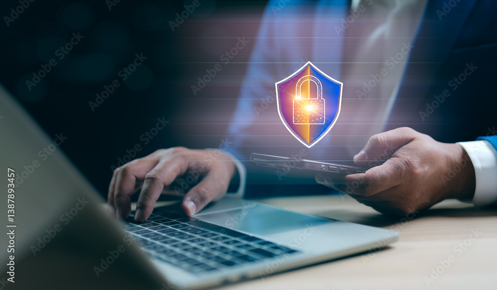 Using mobile phone, laptop, secure access to user personal information, cybersecurity, secure ...