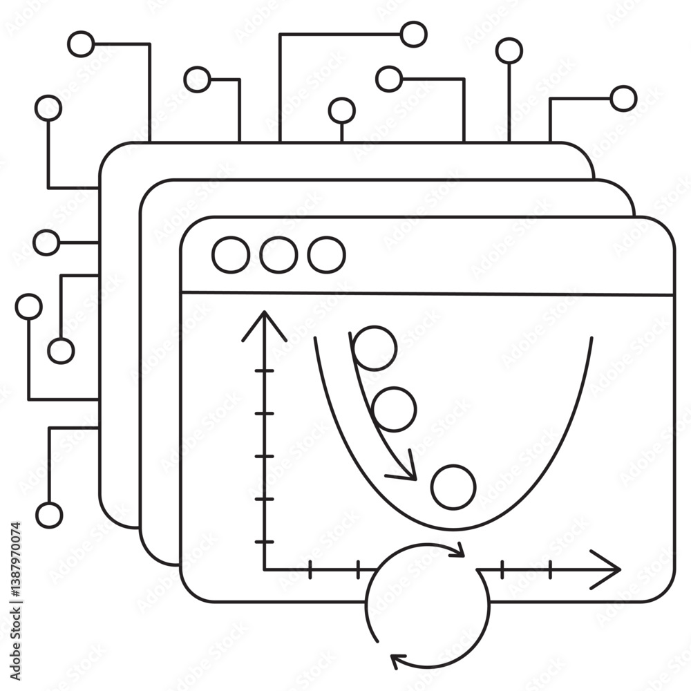 Icon of gradient descent, representing optimization algorithm. Vector pictogram of a ...
