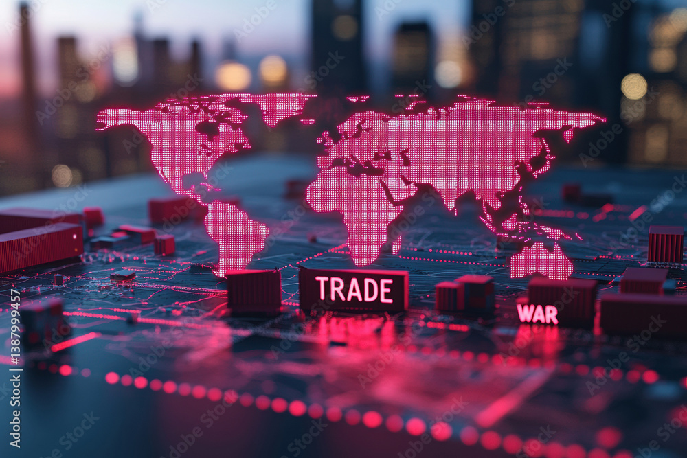 Global trade war concept with world map highlighting tariffs and duties ...