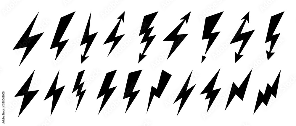 Lightning comic icons set. Volt elements in pop art style. Flash signs ...