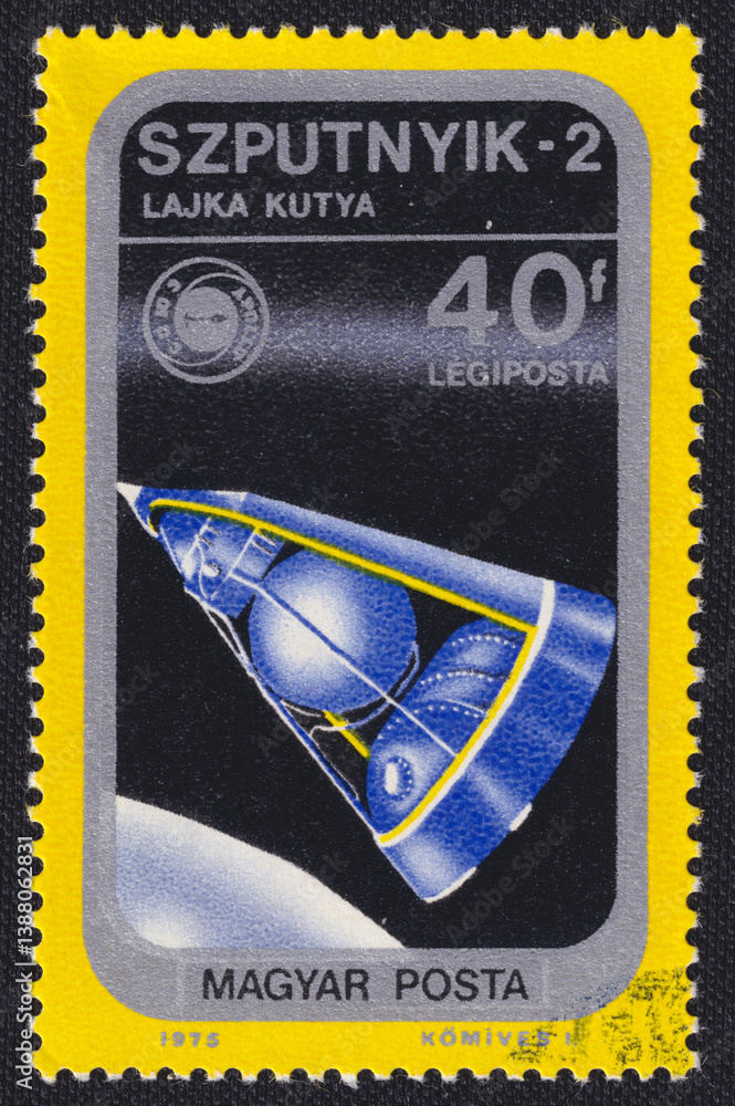 Hungarian postage stamp issued in 1975 honors Laika, the first living ...