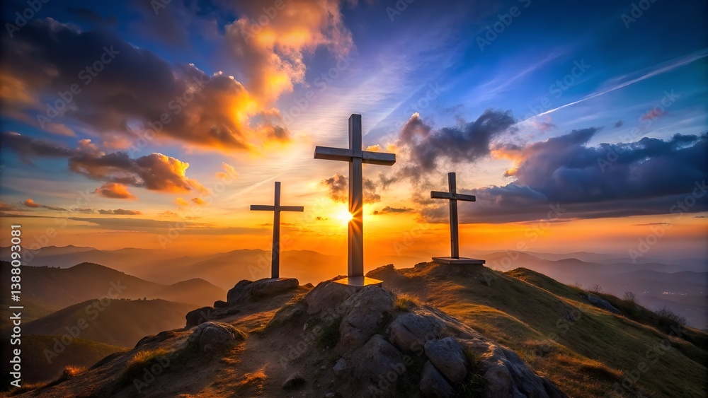 Calvary cross. Wooden cross of the crucifixion of Jesus Christ. Place ...