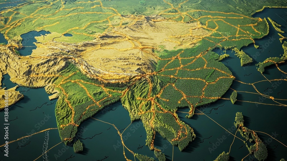 Geospatial mapping of asia digital terrain visualization geographic ...