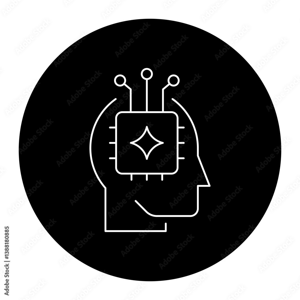 AI Brain Processor Symbol. Human-Machine Interface, Neural Logic, and ...