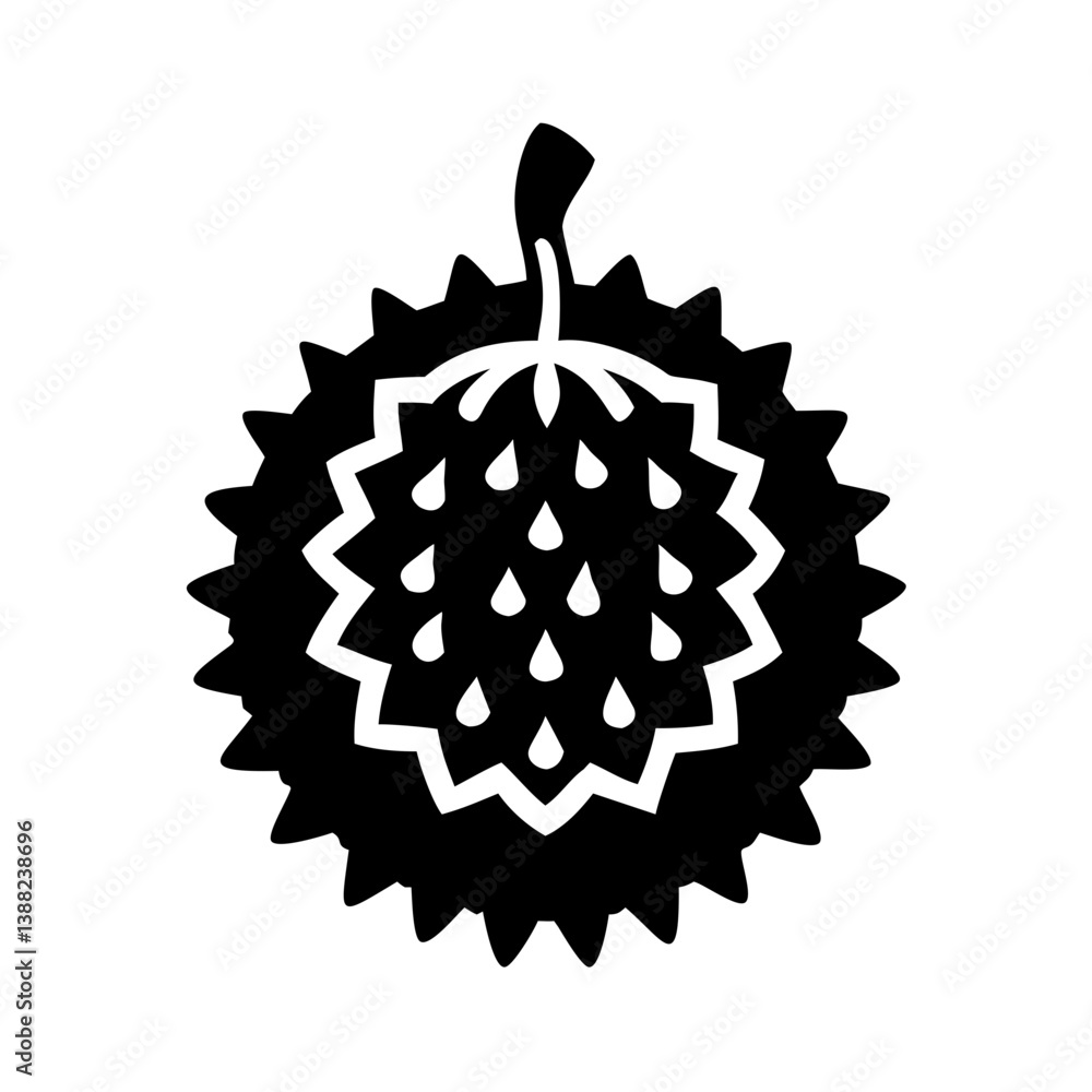 durian fruit icon, durian fruit line art - simple line art of durian ...