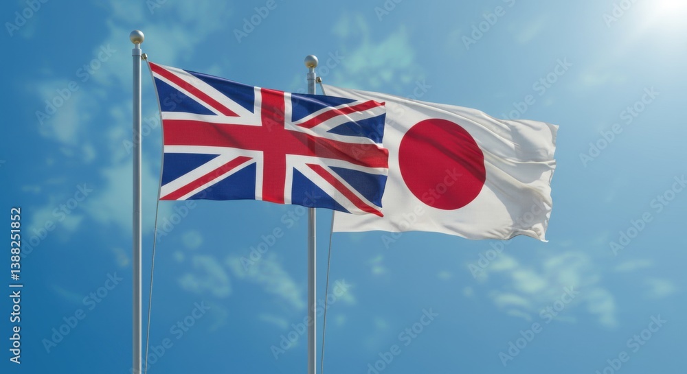 Ilustracja bez tantiem: National Flags of the United Kingdom and Japan ...