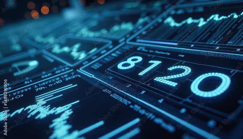 Trendy neo futurism 2025 ai design rendering: Glowing blue digital data ...